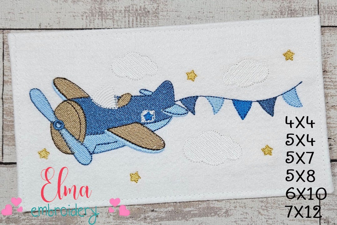 Airplane and Flags - Fill Stitch - 4x4 5x4 5x7 5x8 6x10 7x12 - Machine ...