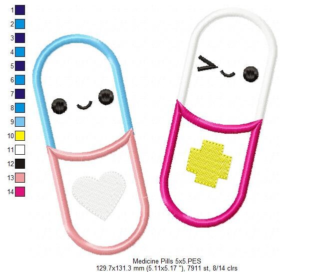 Kawaii Pill Embroidery Design – Medical Cross, Heart Applique (digital ...