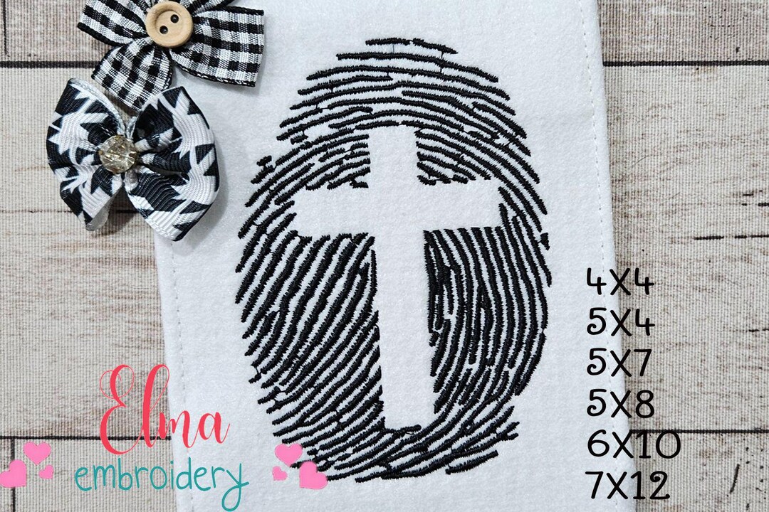 Fingerprint Cross - Fill Stitch - 4x4 5x4 5x7 5x8 6x10 7x12 - Machine ...