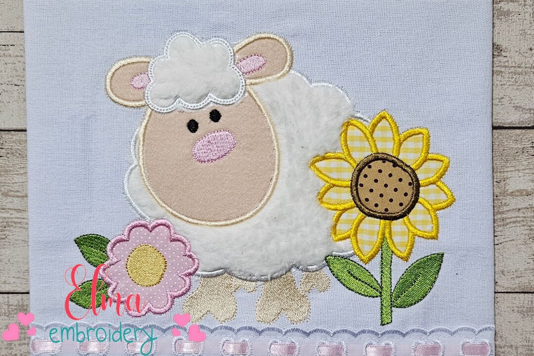 Sheep and Flowers Applique - Machine Embroidery Design (digital ...