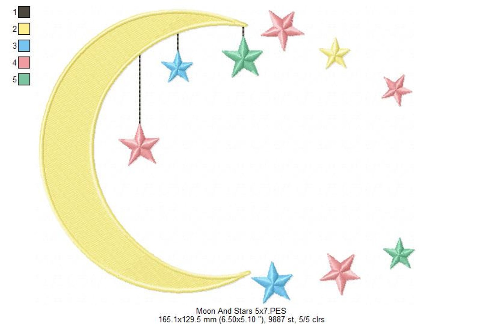 Moon and Stars Fill Stitch Embroidery Design 4x4 5x4 5x7 - Etsy