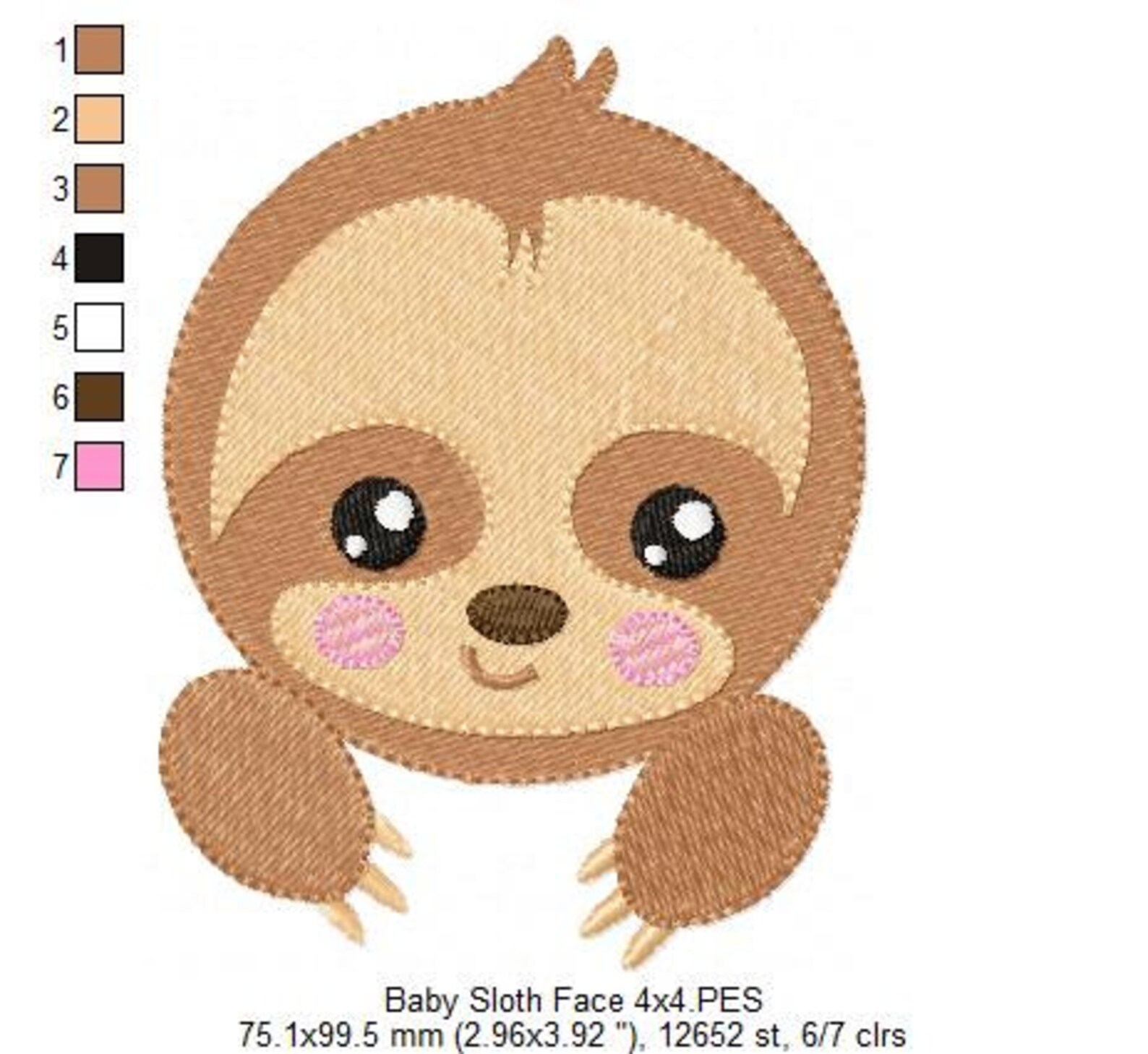 Baby Sloth Face Boy Machine Embroidery Design Fill Stitch - Etsy