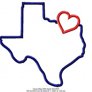 Texas Map With Heart - Machine Embroidery Design - Applique Embroidery ...
