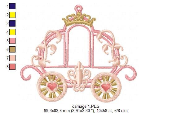 Princess Carriage Applique Embroidery Design 4x4 5x5 5x7 | Etsy