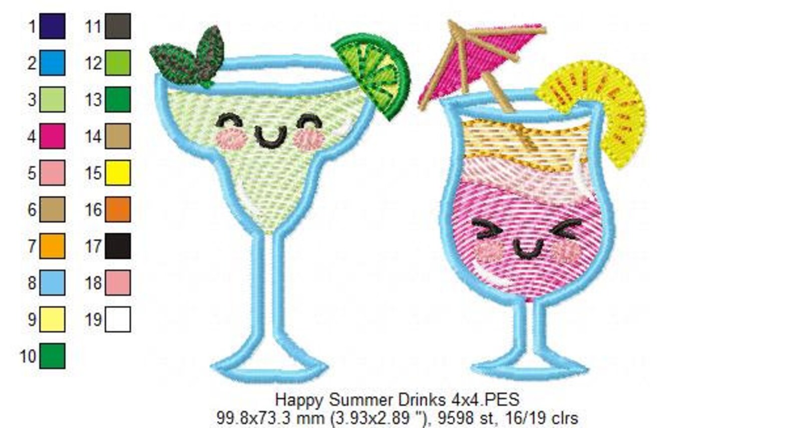 Happy Summer Cocktail Drinks Applique 4x4 5x4 5x7 5x8 6x10 - Etsy