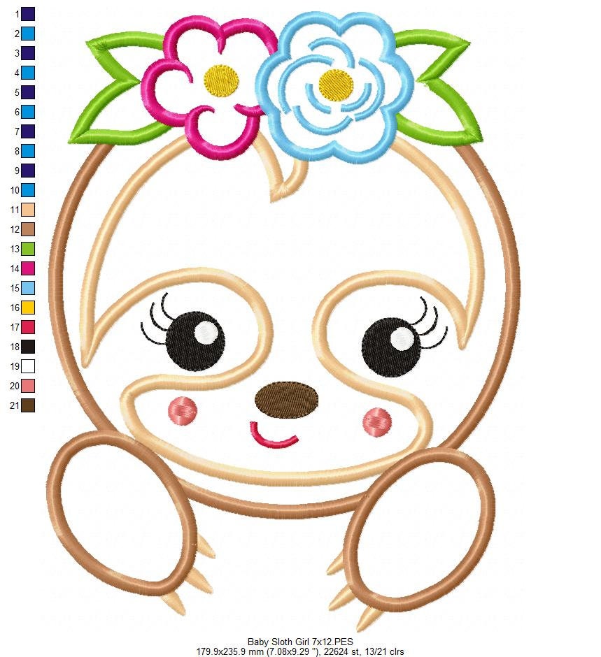Baby Sloth Girl Machine Embroidery Design Applique | Etsy