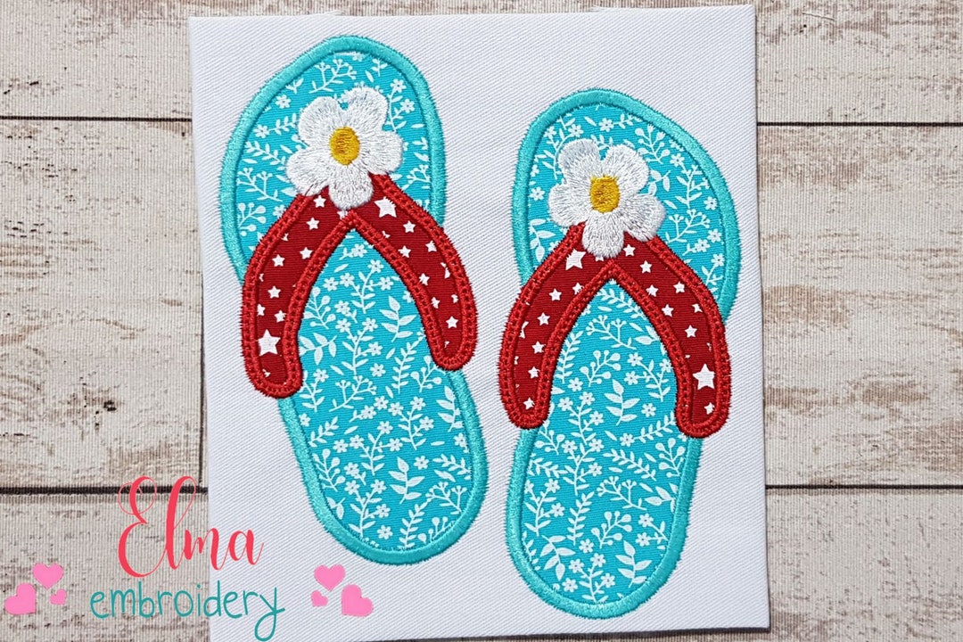 Summer Flower Flip Flops - Machine Embroidery Design - Applique ...