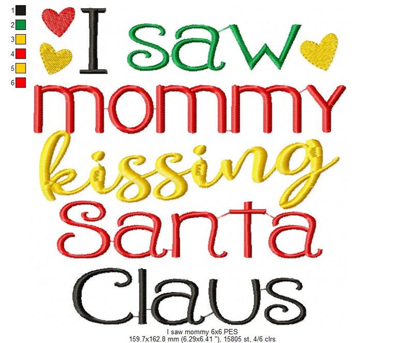 I Saw Mommy Kissing Santa Claus Fill Stitch Embroidery Design (digital ...