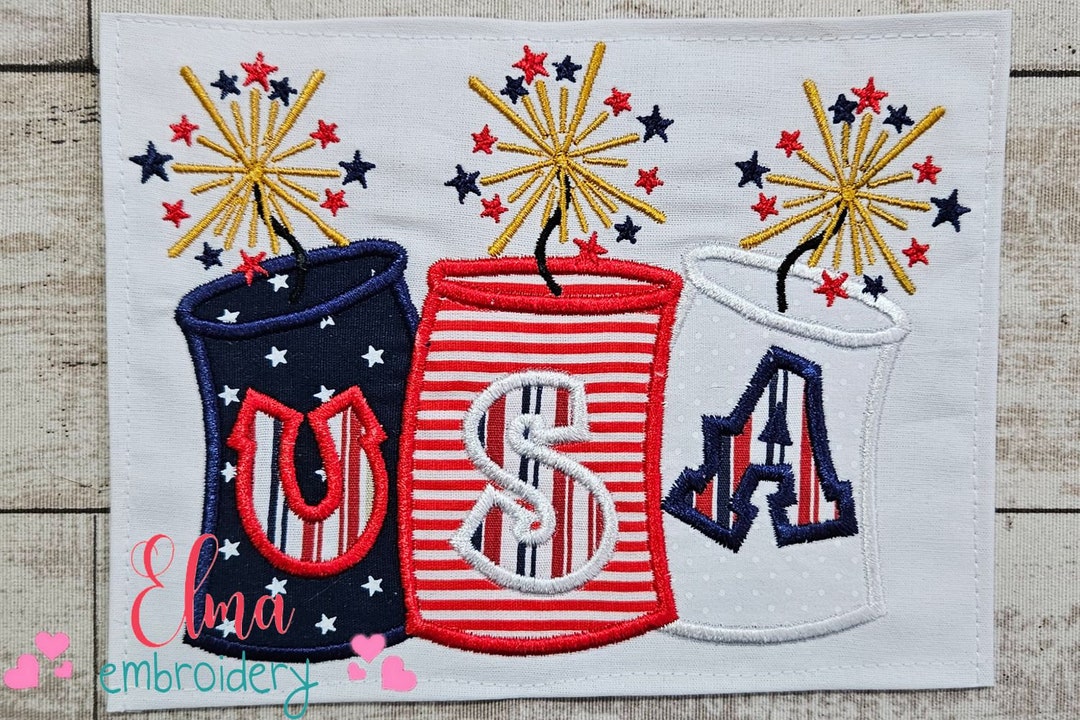 USA Firecrackers Applique: 4th of July Embroidery Design (5x7-7x12 ...