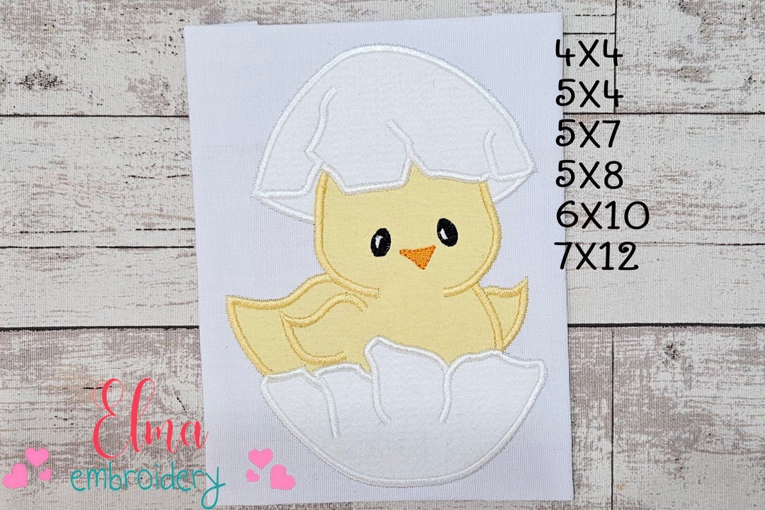 Cute Chick in Egg Applique – Easter Machine Embroidery Design (digital ...