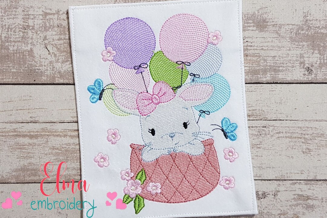 Bunny Girl Flying With Balloons Machine Embroidery Design Fill Stitch ...
