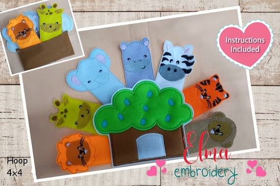 Safari Animals Finger Puppets ITH Project Applique 4x4 - Etsy