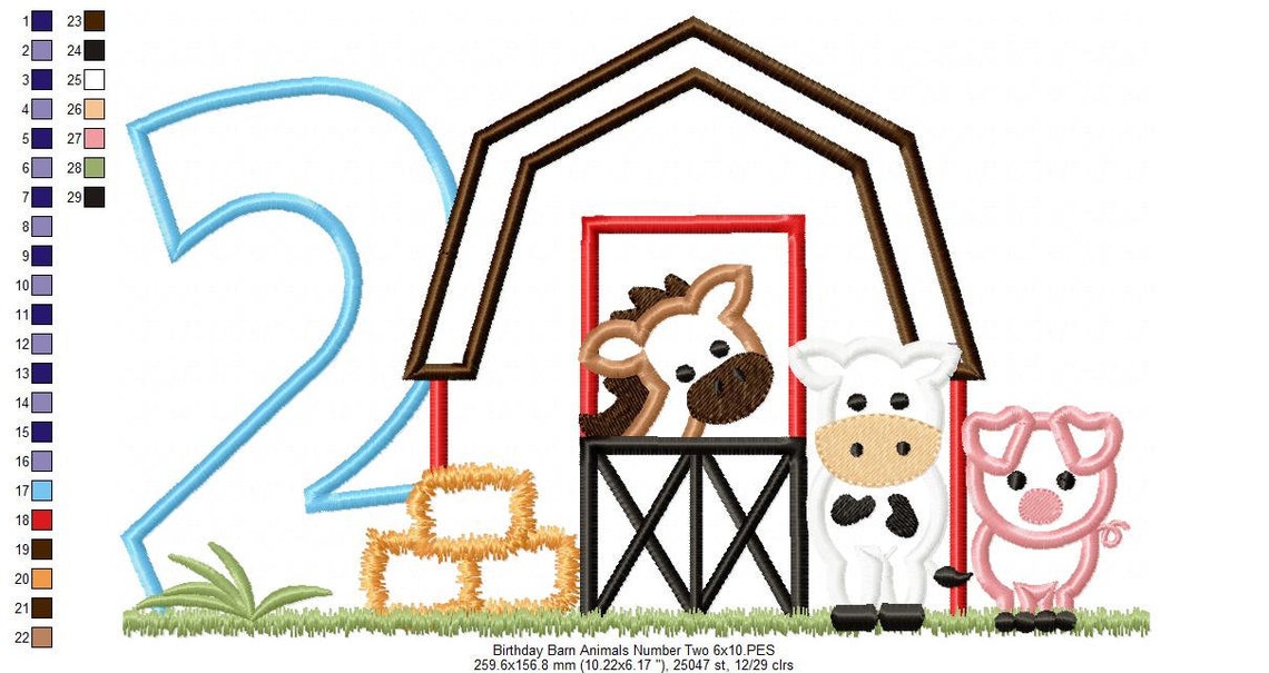 Barn 2nd Birthday Farm Animals Number 2 Two Applique - Etsy