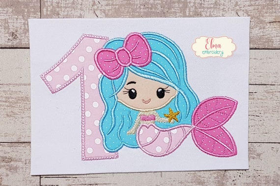 Mermaid Number 1 One 1st Birthday Applique 5x7 5x8 6x10 - Etsy