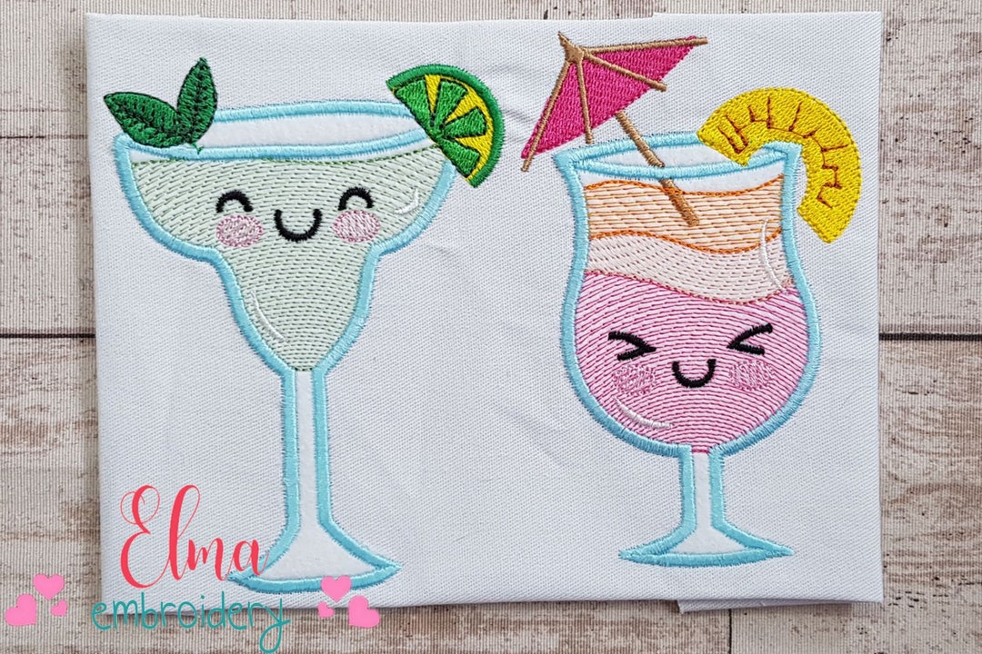 Happy Summer Cocktail Drinks - Applique - 4x4 5x4 5x7 5x8 6x10 7x12 ...