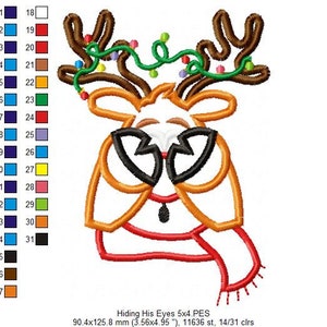 Rudolph Reindeer Applique: Christmas Machine Embroidery Design (4x4 5x5 ...