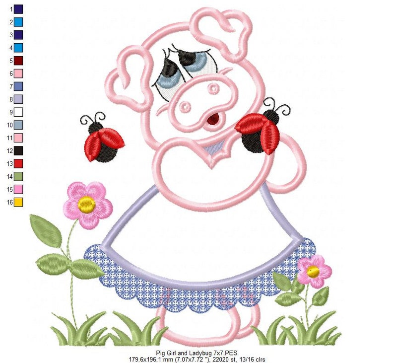 Pig Girl and Ladybugs Machine Embroidery Design (4x4 5x5 6x6 7x7) - Etsy