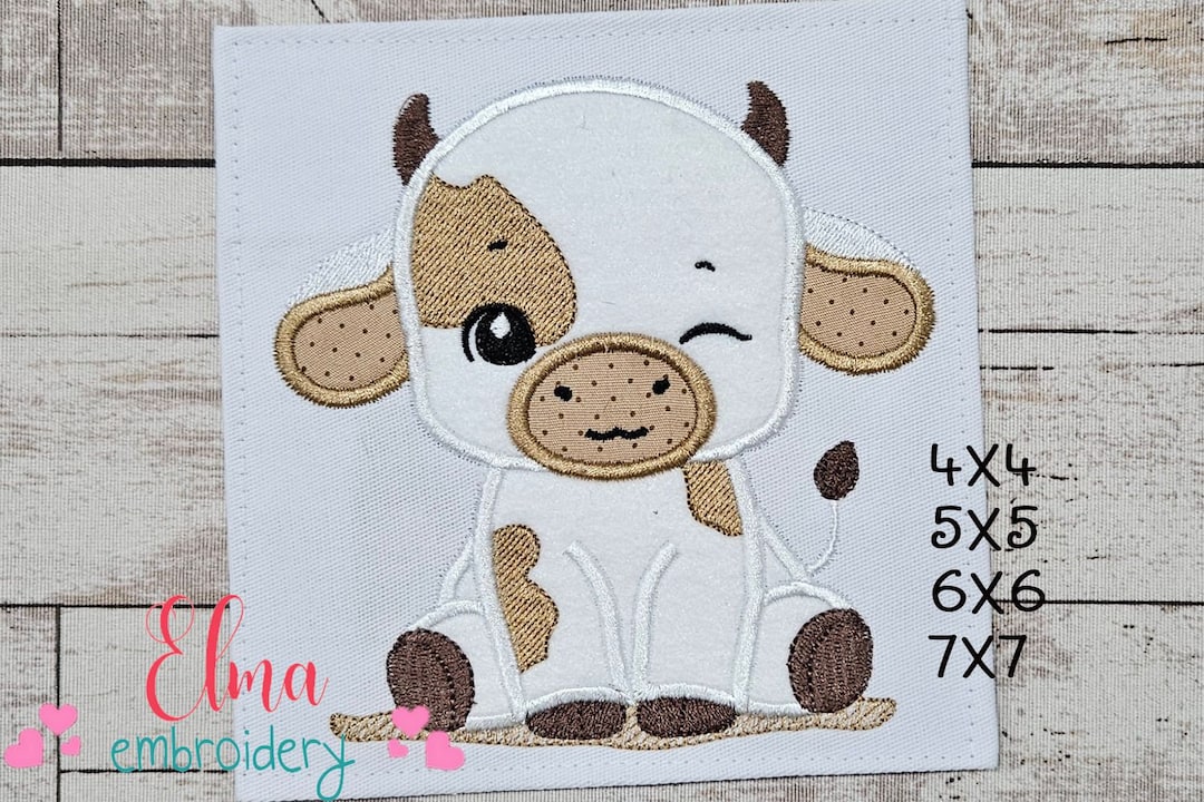 Cowboy Cow Applique - Blinking Animal Embroidery Design (digital ...