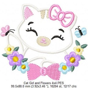 Cute Cat, Flowers and Butterfly - Machine Embroidery Design - Applique ...