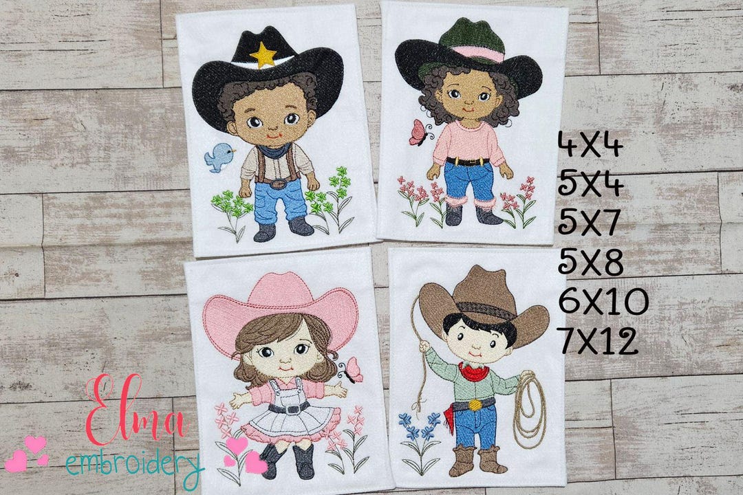 Western Kids Embroidery Design: Cowboy & Cowgirl Fill Stitch (4x4-7x12 ...