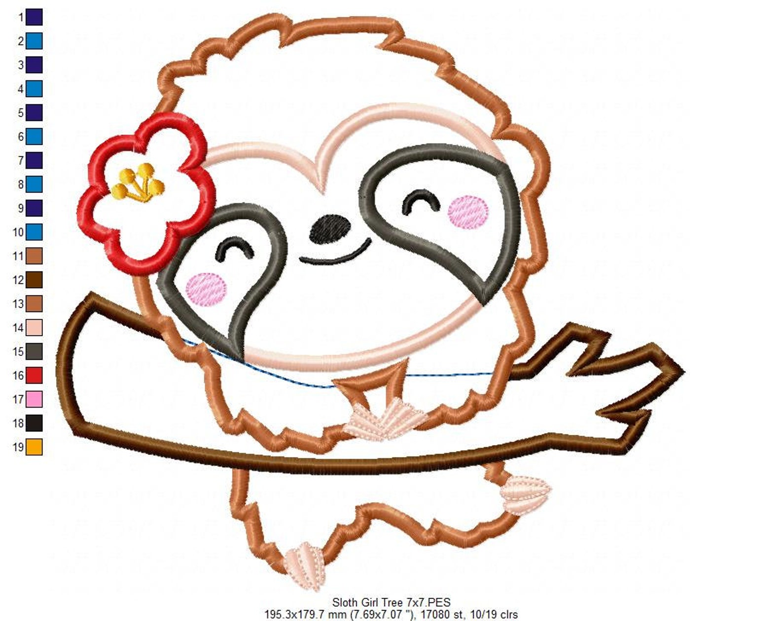 Sloth Girl Machine Embroidery Design Applique Embroidery - Etsy