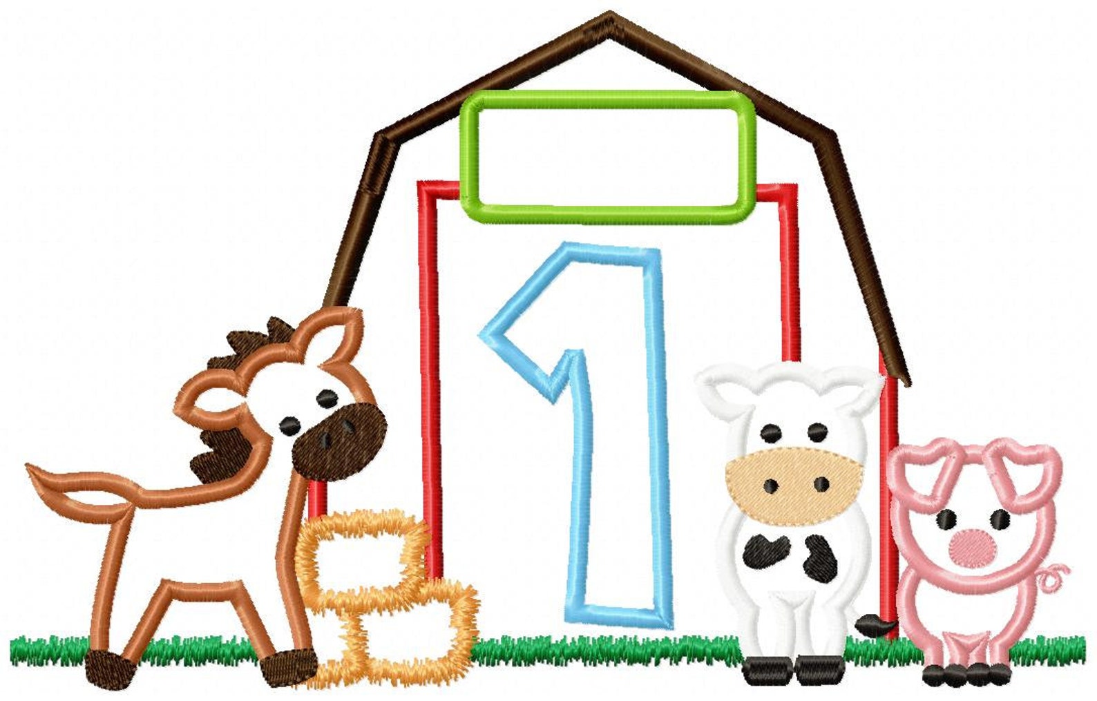 Barn 1st Birthday Farm Animals Number 1 One Applique Embroidery 5x4 5x7 ...