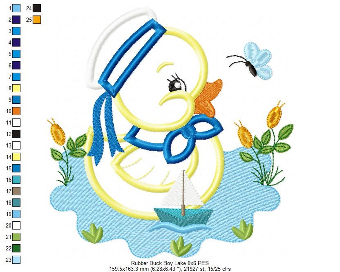 Rubber Duck Boy in the Lake Applique Animal Embroidery - Etsy
