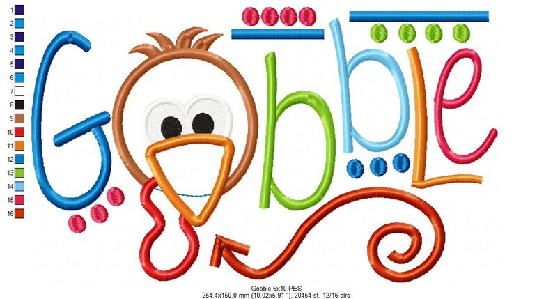 Gobble Turkey Embroidery Design Thanksgiving Lettering Fall Kitchen ...