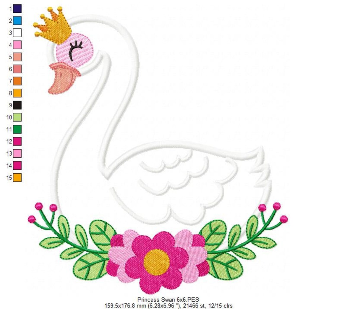 Princess Swan Machine Embroidery Design Applique - Etsy UK