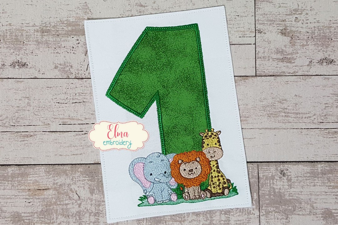 Safari Number One Applique: 1st Birthday Embroidery Design (5x7 6x10 ...