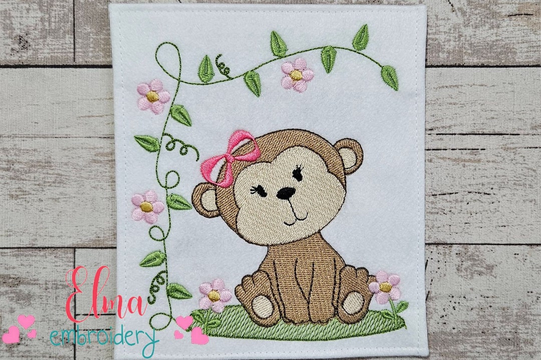 Safari Monkey Girl - Machine Embroidery Design - Fill Stitch - Animal ...