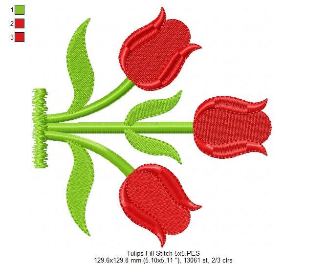 Tulips Fill Stitch Embroidery Design 2x2 3x3 4x4 5x5 6x6 | Etsy