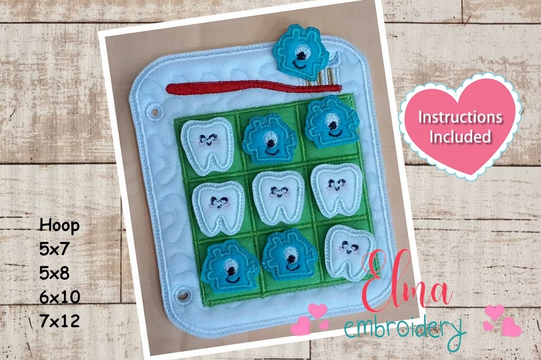 Teeth Tic Tac Toe Sensory Game ITH Project Applique 5x7 5x8 6x10 7x12 ...