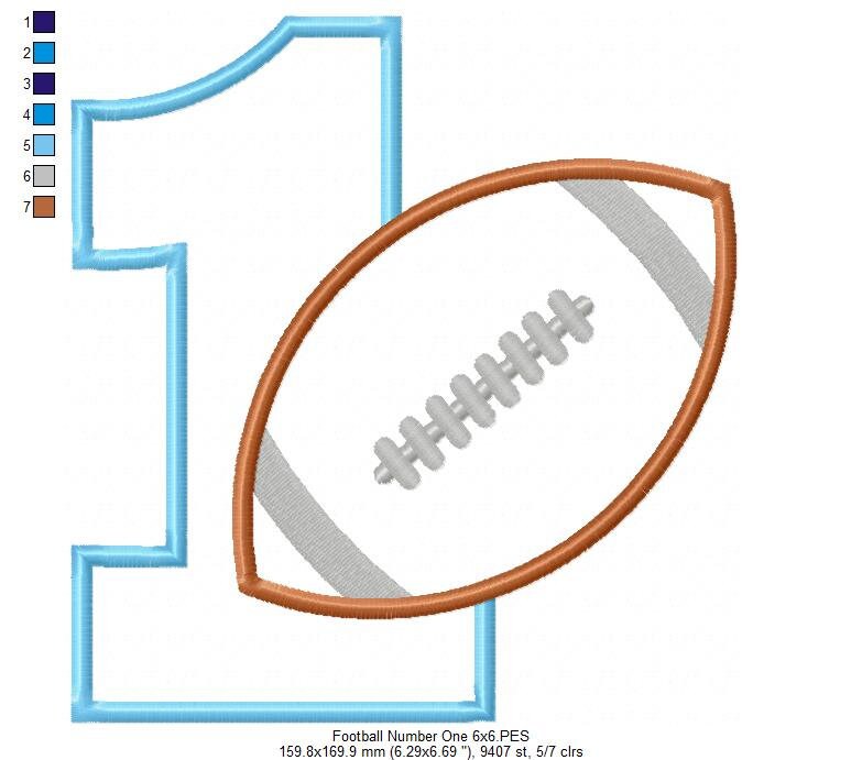 Football Number 1 One 1st Birthday Applique Embroidery 4x4 | Etsy