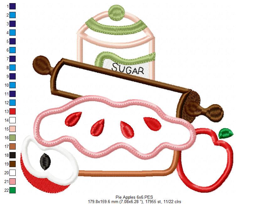 Kitchen Applique Machine Embroidery Design: Apple, Pie, Pasta Roll ...