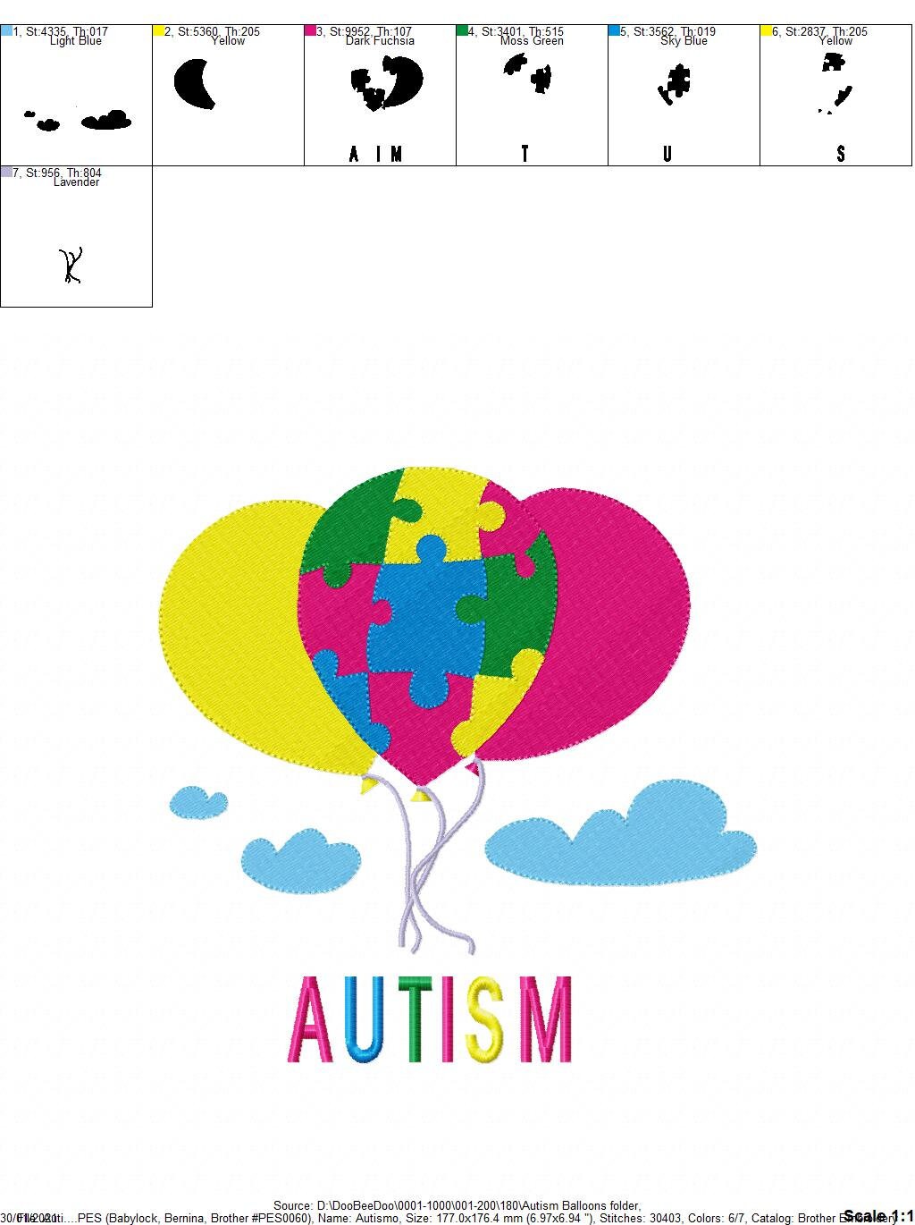 Autism Balloons Fill Stitch Embrooidery 3x3 4x4 5x5 6x6 | Etsy