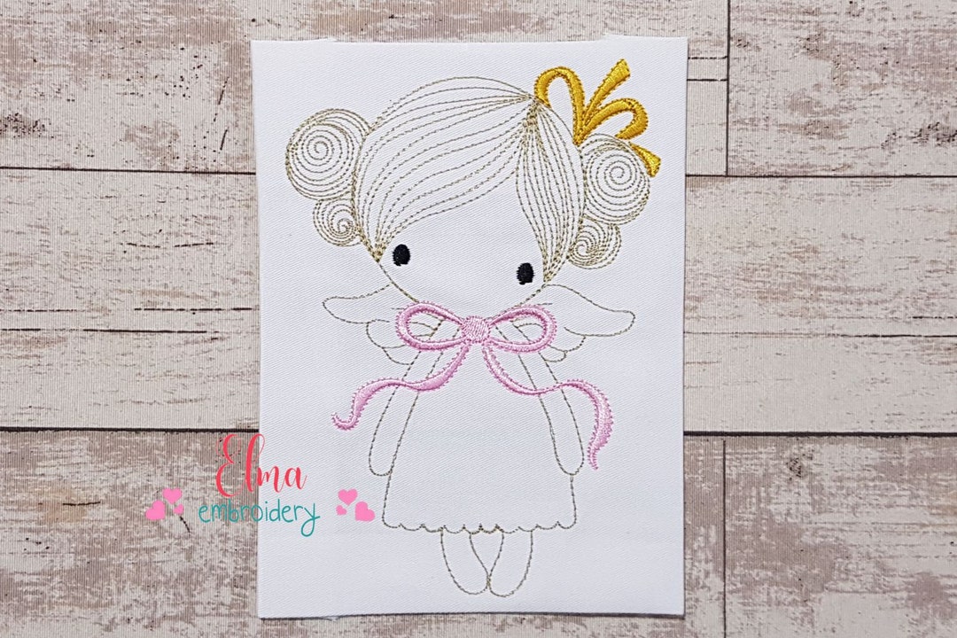 Angel Girl With Bow - Redwork Embroidery - Machine Embroidery Design ...