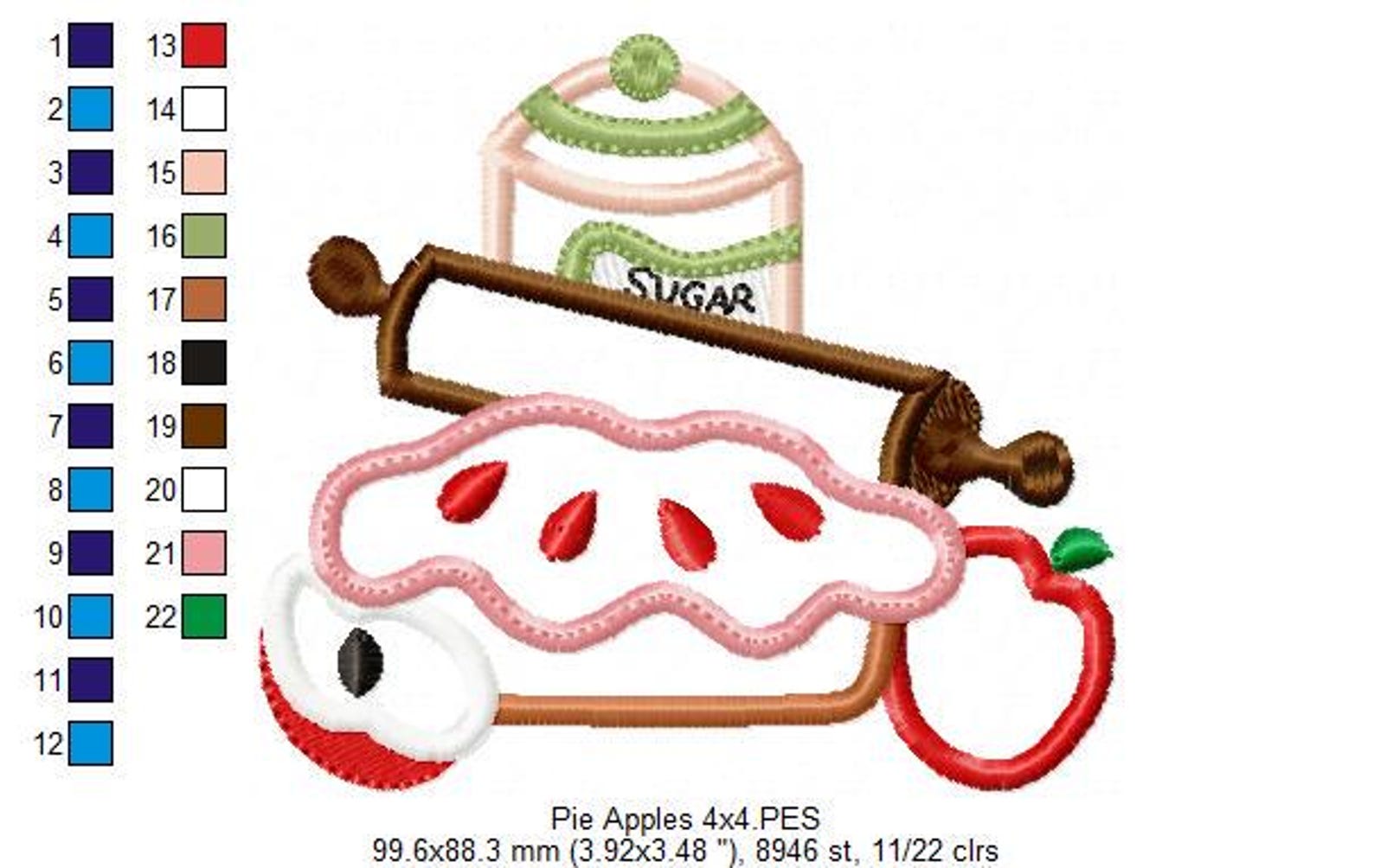Kitchen Applique Machine Embroidery Design: Apple, Pie, Pasta Roll ...