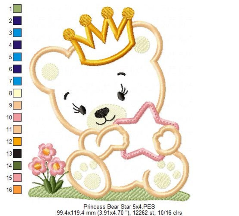 Princess Teddy Bear Girl and Star Machine Embroidery Design - Etsy