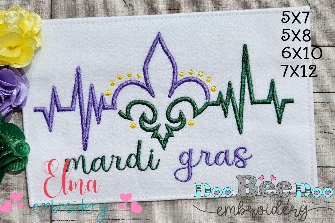 Mardi Gras Heartbeat - Machine Embroidery Design - Fill Stitch - Mardi ...