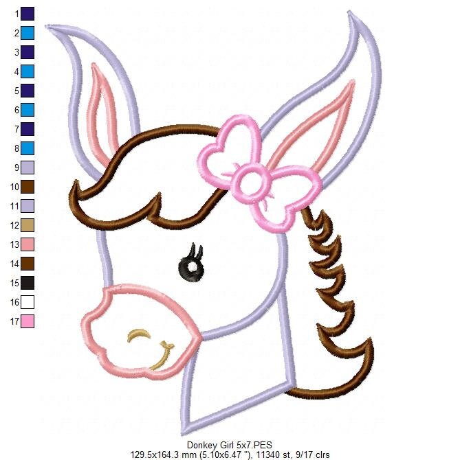 Donkey Girl Machine Embroidery Design Applique Embroidery | Etsy