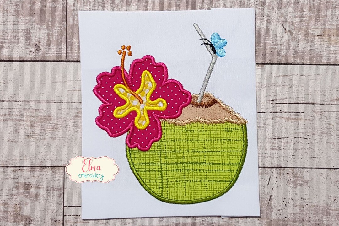 Summer Coconut With Hibiscus Flower - Machine Embroidery Design ...