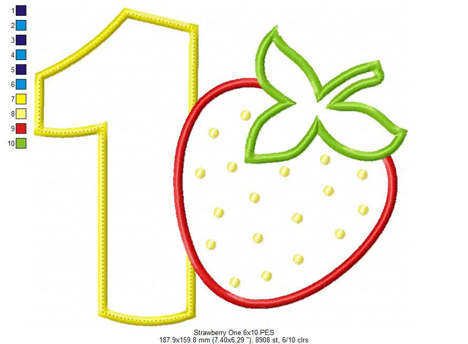 Strawberry Number 1 One 1st Birthday Applique Embroidery - Etsy