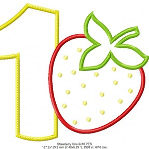 Strawberry Number 1 One 1st Birthday - Applique Embroidery - 4x4 5x7 ...