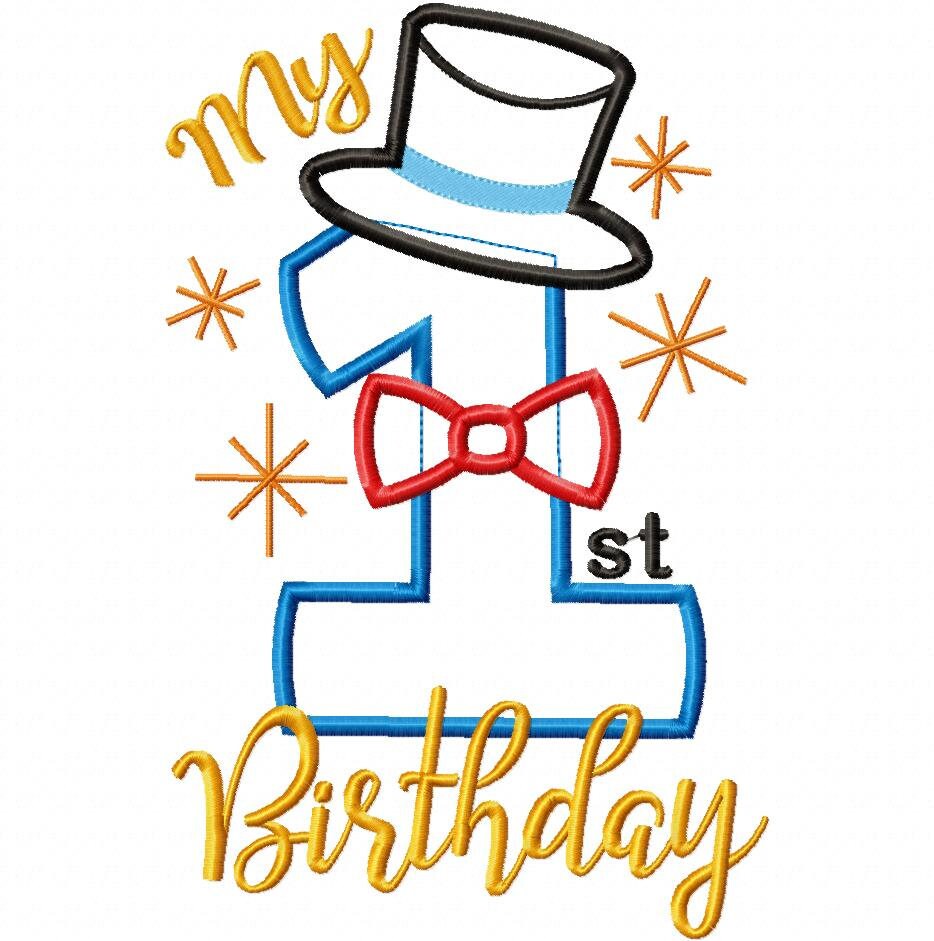 Birthday Number 1 One Hat and Bow 1st Birthday Applique - Etsy