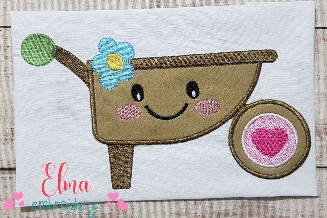 Cute and Happy Wheelbarrow - Machine Embroidery Design - Applique ...