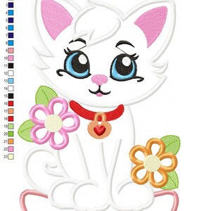Cute Cat Girl and Flowers - Machine Embroidery Design - Applique ...