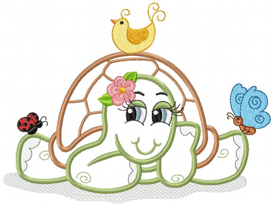 Cute Turtle Girl Machine Embroidery Design Applique - Etsy