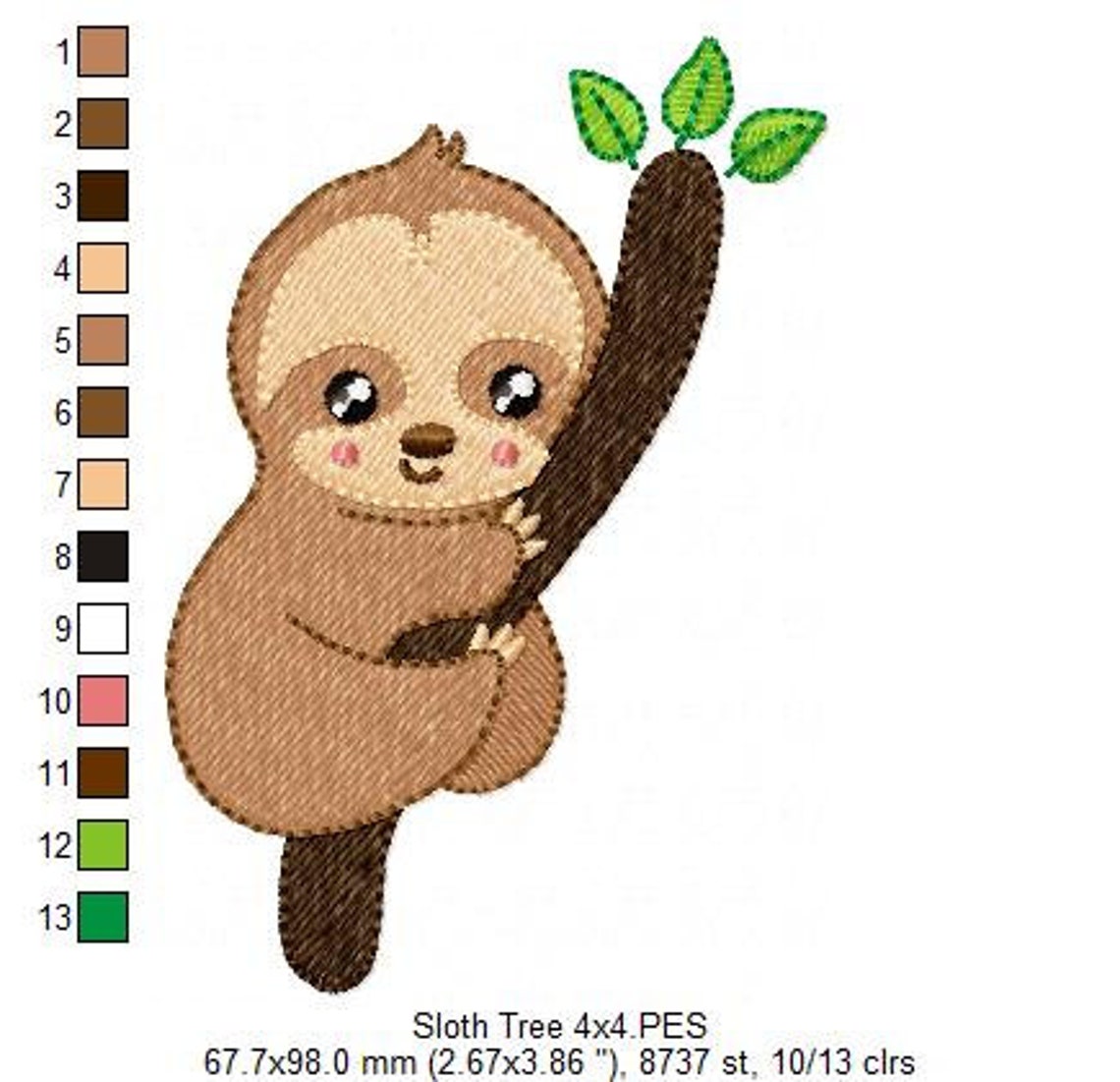 Baby Sloth Tree Machine Embroidery Design Fill Stitch | Etsy