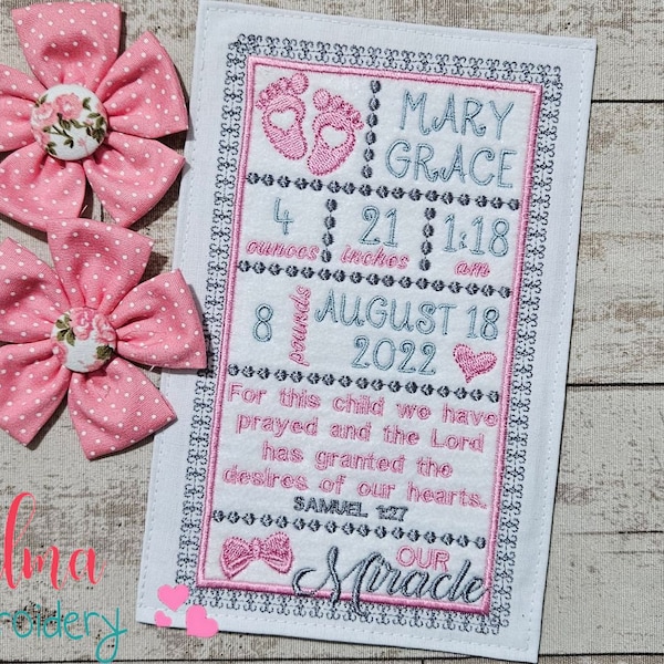 Birth Announcement Embroidery Design - Etsy